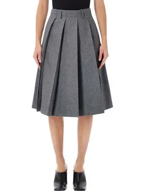 LA PISCINE Pleated Wool-blend Midi Skirt - Medium Grey