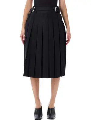 LA PISCINE Pleated Midi Skirt With Buckle Waist