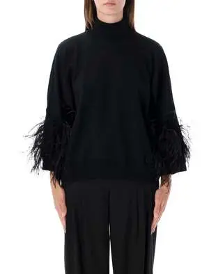 Alberta Ferretti Feather-cuff Turtleneck Sweater - Nero