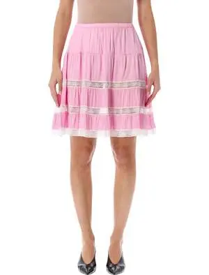 Gimaguas Tiered Mini Skirt With Lace Trim - Rosa