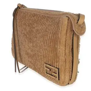 Fendi Miele Scuro Shearling Vitello Simply Shoulder Bag