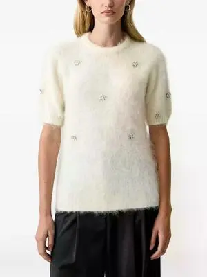 SILVIAN HEACH Crystal-embellished Short-sleeve Sweater - Neutrals