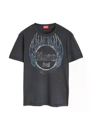 DIESEL® T-shirt In Slub-jersey With Crack Print - Grey