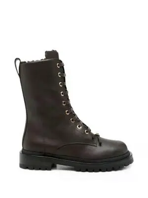 SERGIO ROSSI Lace-up Logo-buckle Boots - Brown