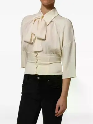 Dolce & Gabbana Bow-detailed Gathered Blouse - Neutrals