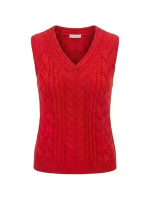 Malo Cable-knit V-neck Top - Red