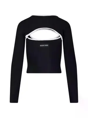 MARINE SERRE Moon-logo Bicolor Ribbed Jersey Long-sleeves Cutout-shirt