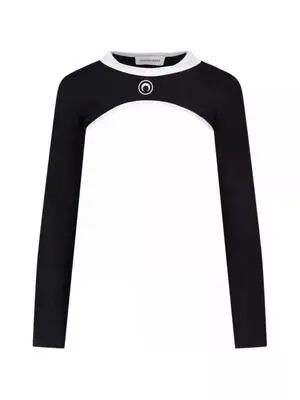 MARINE SERRE Moon-logo Bicolor Ribbed Jersey Long-sleeves Cutout-shirt