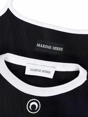 MARINE SERRE Moon-logo Bicolor Ribbed Jersey Long-sleeves Cutout-shirt