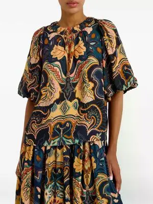 MARIE OLIVER Wren Paisley-print Puff-sleeve Top - Blue