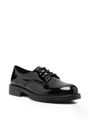 LINDA BAUMANN Patent-finish Lace-up Loafers - Black