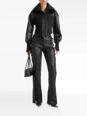 Manière De Voir Amani In Leather Funnel Neck Contour Jacket