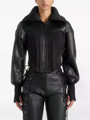 Manière De Voir Amani In Leather Funnel Neck Contour Jacket