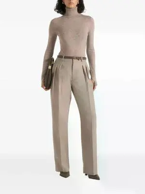 Manière De Voir Honorin Taupe Wool-blend Turtleneck Knit Bodysuit