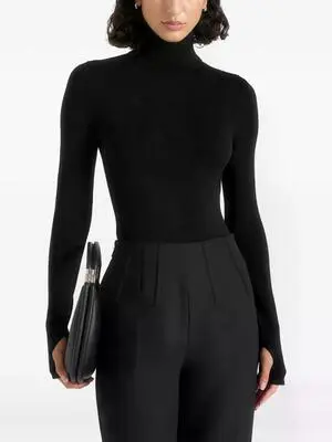 Manière De Voir Honor In Wool-blend Turtleneck Knit Bodysuit - Black