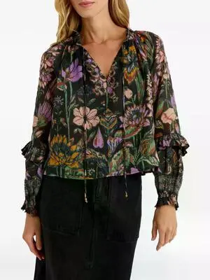 MARIE OLIVER Umika Floral-print Ruffled Blouse - Black