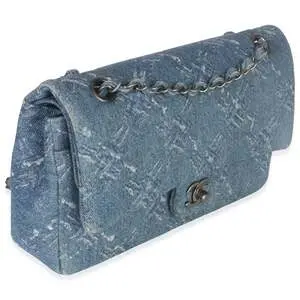 Chanel Bleached Chain Printed Denim Classic Double Flap Bag