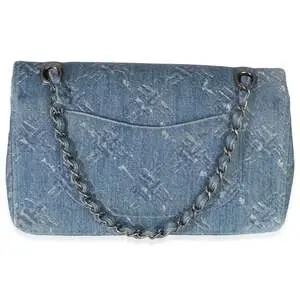 Chanel Bleached Chain Printed Denim Classic Double Flap Bag