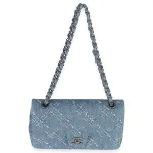 Chanel Bleached Chain Printed Denim Classic Double Flap Bag