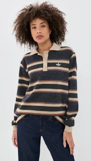 Adidas Stripe Knitted Polo Sweater