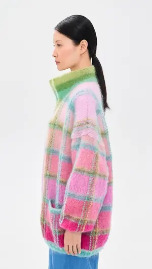 ROSE CARMINE Tartan Long Jacket