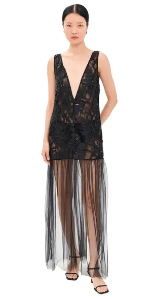 AKNVAS Anastasia Beaded Layered Gown - Black