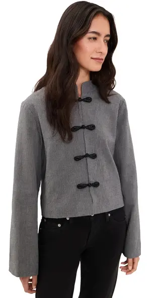 ANOTHER GIRL Stripe Mandarin Collar Jacket - Black
