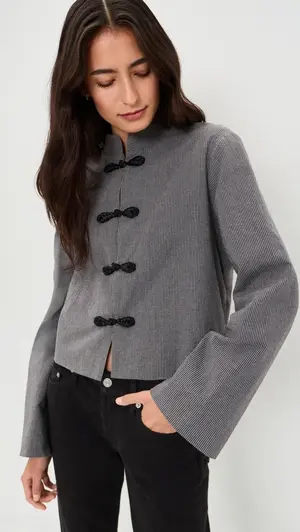 ANOTHER GIRL Stripe Mandarin Collar Jacket
