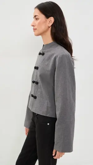 ANOTHER GIRL Stripe Mandarin Collar Jacket