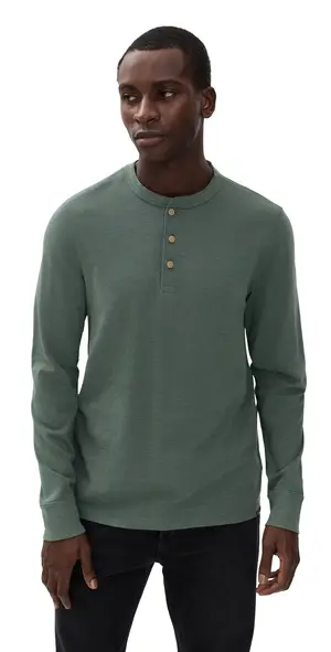 Faherty Brand Long Sleeve Waffle Henley Tee - Forest Pine