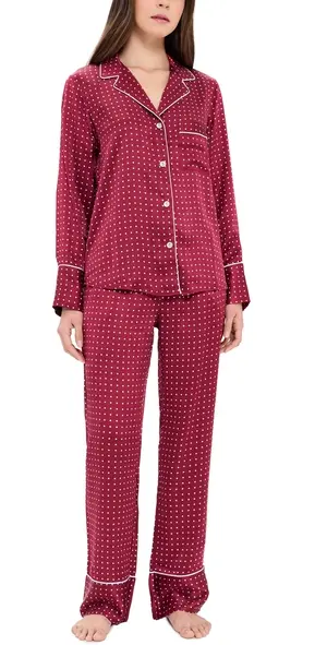 PETITE PLUME Silk Polka Dot Pajama Set - Bordeaux