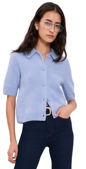 Rag & Bone Jada Brushed Cashmere Short Sleeve Cardigan - Ltblue