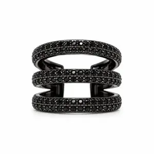 JAGGED HALO JEWELRY Triple Pavé Ear Cuff Rhodium Filled - Black