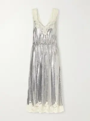 Rabanne Lace-trimmed Chainmail Midi Dress - Silver