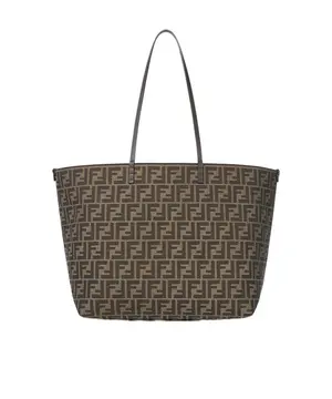 Fendi Tobacco Ff Jacquard And Striped Pequin Fabric Shopper