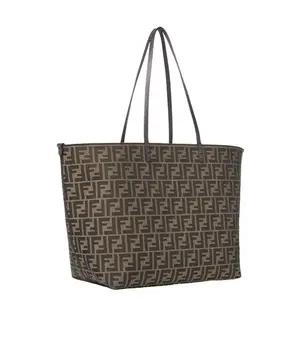 Fendi Tobacco Ff Jacquard And Striped Pequin Fabric Shopper
