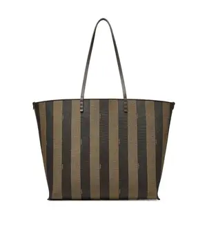 Fendi Tobacco Ff Jacquard And Striped Pequin Fabric Shopper