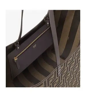 Fendi Tobacco Ff Jacquard And Striped Pequin Fabric Shopper