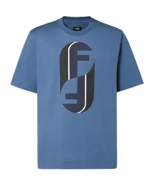 Fendi Logo Printed Crewneck T-shirt - Blue