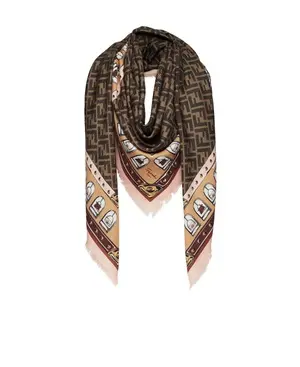 Fendi Brown Cashmere Wool And Silk Shawl - Multicolor