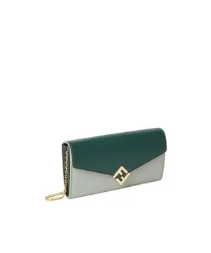 Fendi Ff Diamonds Chain-linked Continental Wallet - Green