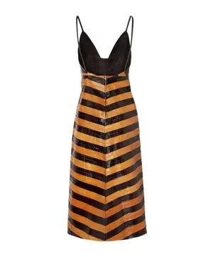Fendi Two-tone Chevron Hagfish Leather Dress