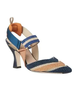 Fendi Peach Pink Beaded Mesh High-heeled Slingbacks