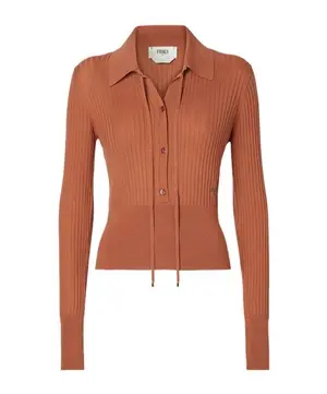 Fendi Tied-neck Knitted Polo Shirt
