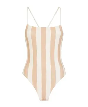 Fendi Pequin Striped One Piece Swimsuit - Beige