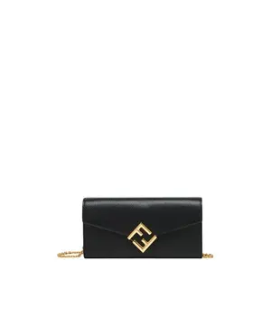 Fendi Ff Diamonds Chain-linked Continental Wallet - Black