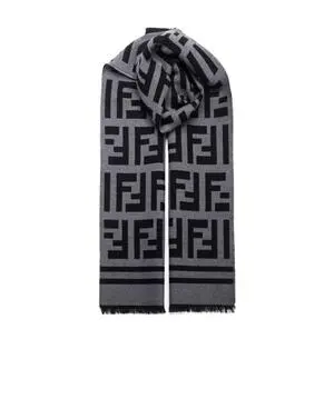 Fendi Ff Motif Frayed-edge Scarf - Black