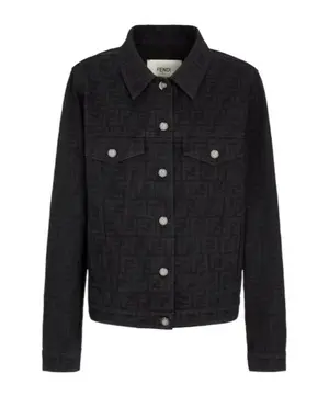 Fendi Logo Detailed Denim Jacket - Black