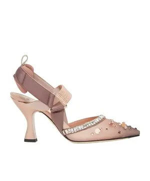 Fendi Mesh And Crystals High-heeled Slingbacks - Pink