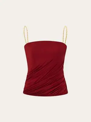 FERRAGAMO Gathe Top With Chain Detail - Red